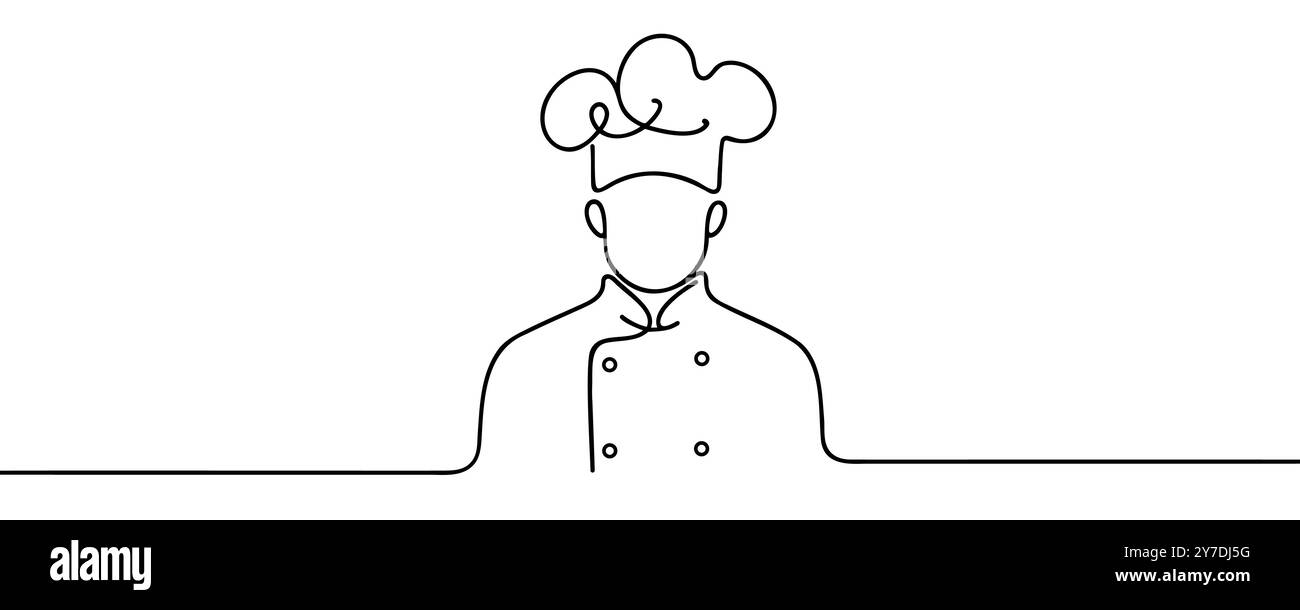 continuous line drawing of professional chef man on white background ...