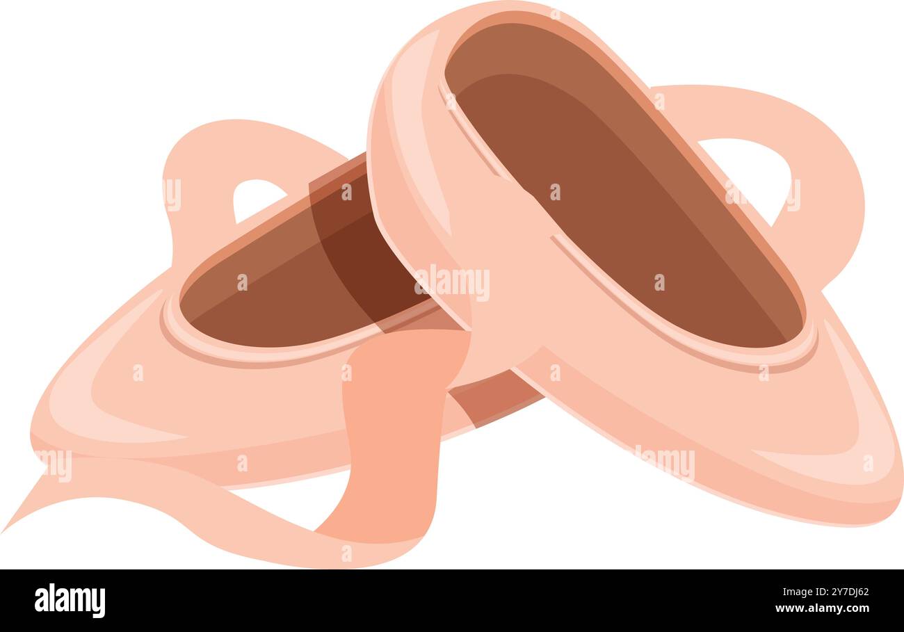Pair of pink ballet pointe shoes with satin ribbons lying crossed over ...