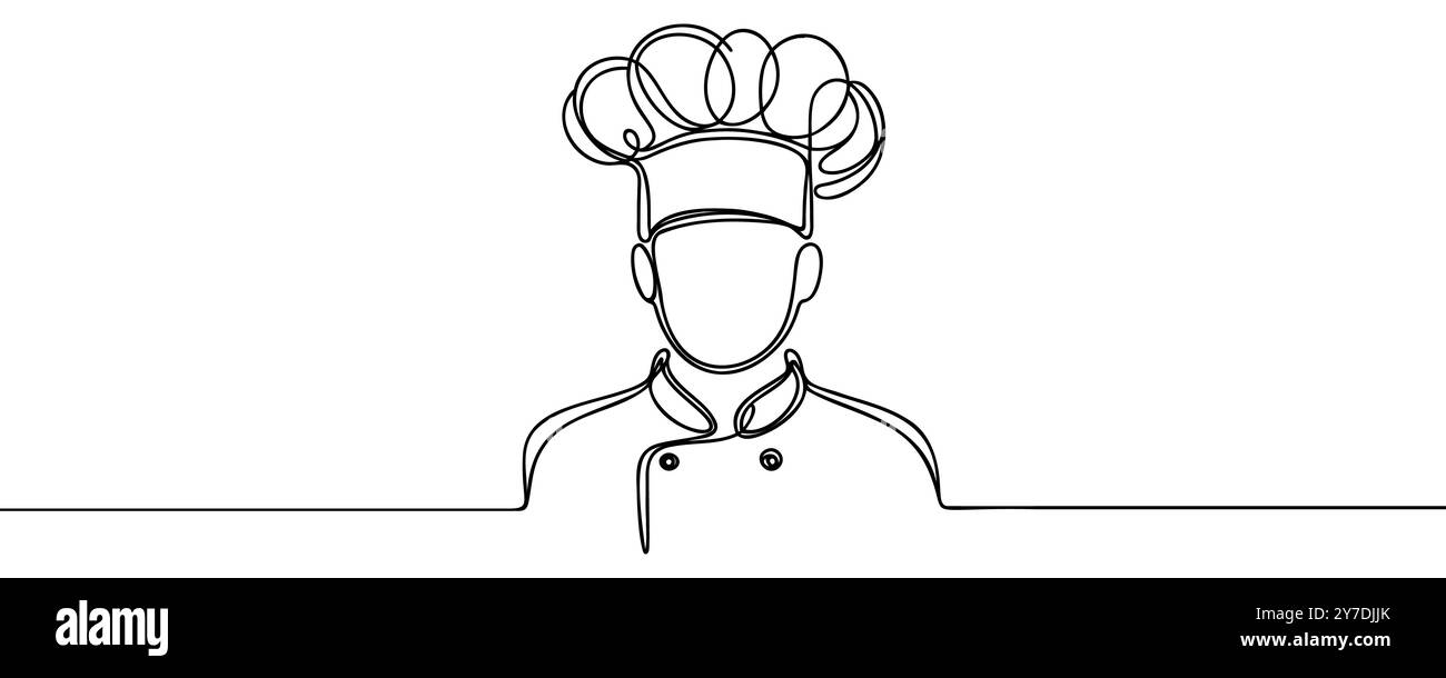 continuous line drawing of professional chef man on white background ...