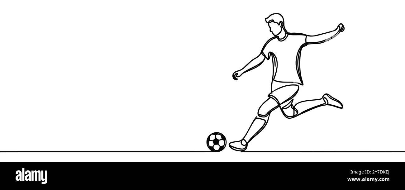 soccer player hits the ball. Continuous one line drawing Stock Vector ...