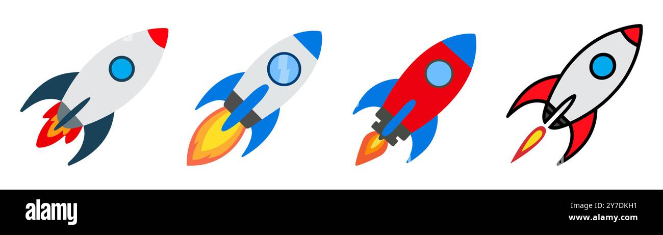 Rocket start up cartoon vector icon set Stock Vector Image & Art - Alamy