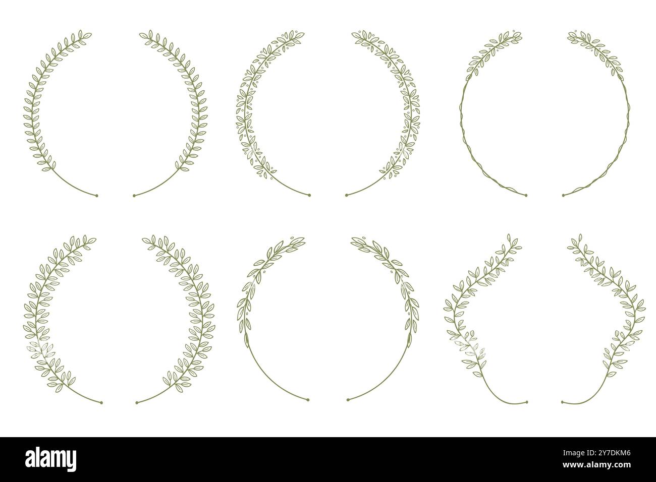 Leaves vines line circular border hand drawn collection Stock Vector ...