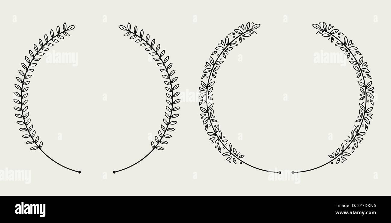 Leaves vines line circular border hand drawn collection-Vector Stock ...