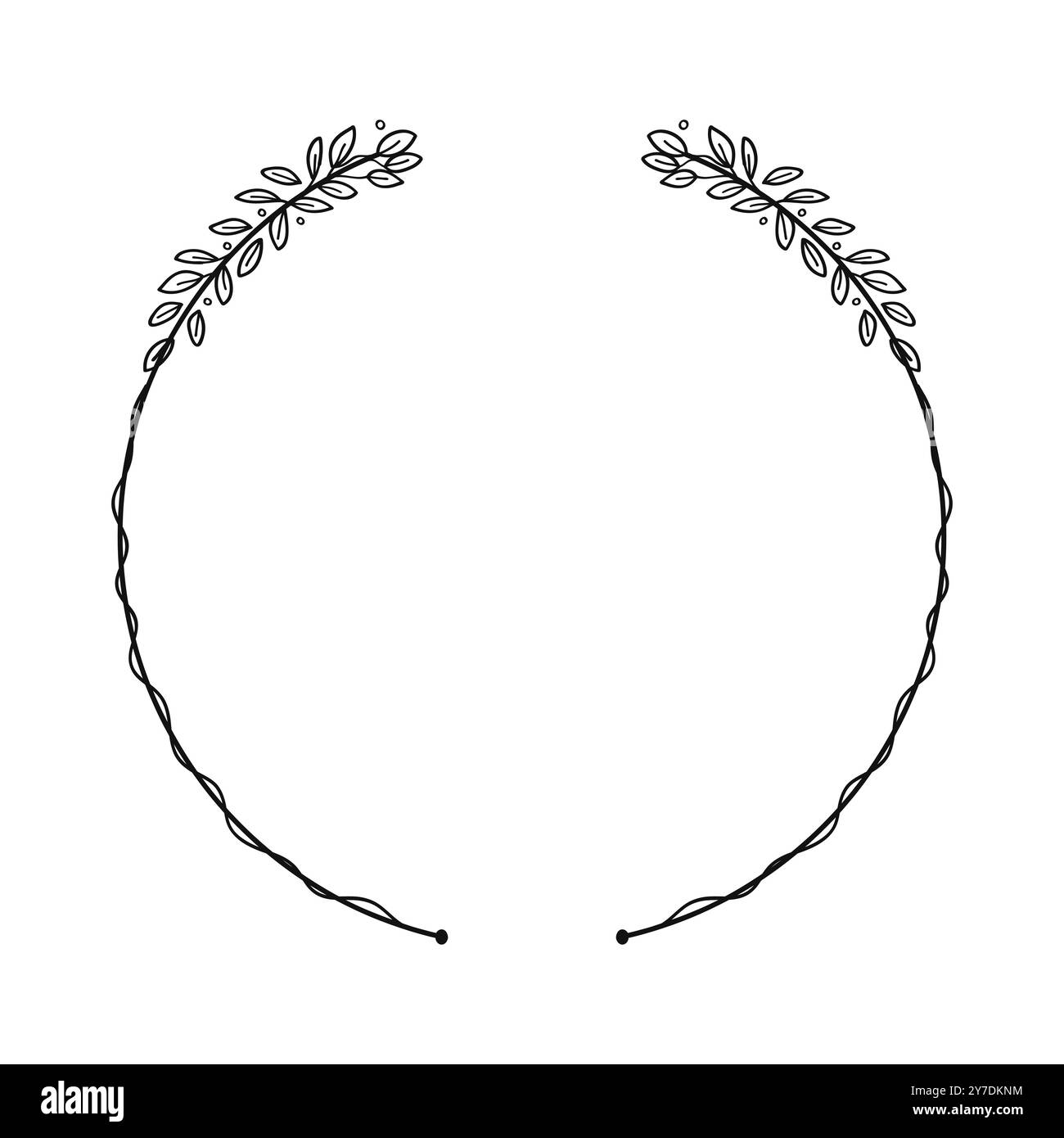 Leaves vines line circular border hand drawn -Vector illustration Stock ...