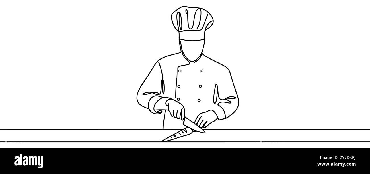 Chef cutting vegetables kitchen concept. Continuous one line drawing ...