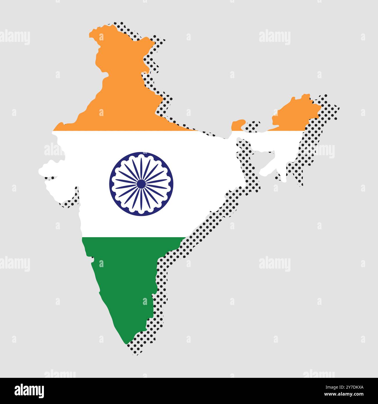 India Map with india flags and black halftone dotted shadow ...
