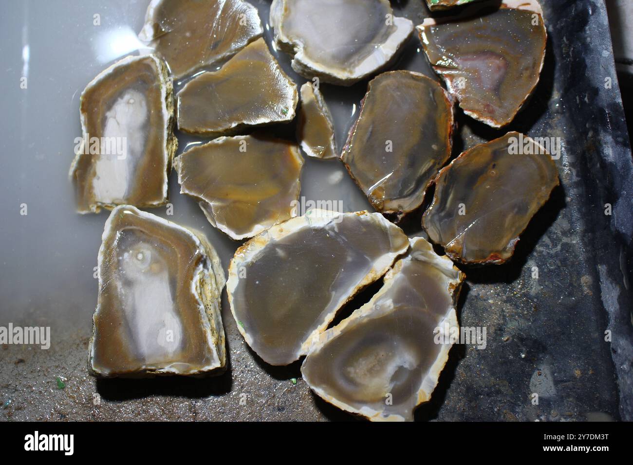 Landscape chalcedony after sawing with a diamond blade, agate sawn into ...