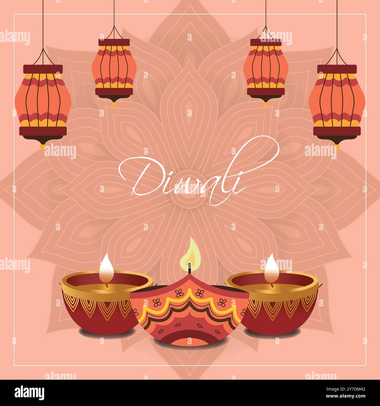 Traditional diwali festival card with candles and lanterns.Social media ...
