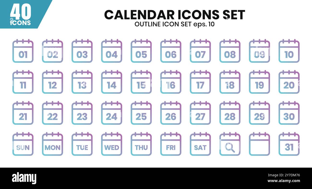 Calendar gradient outline icons set .Vector illustration Stock Vector ...