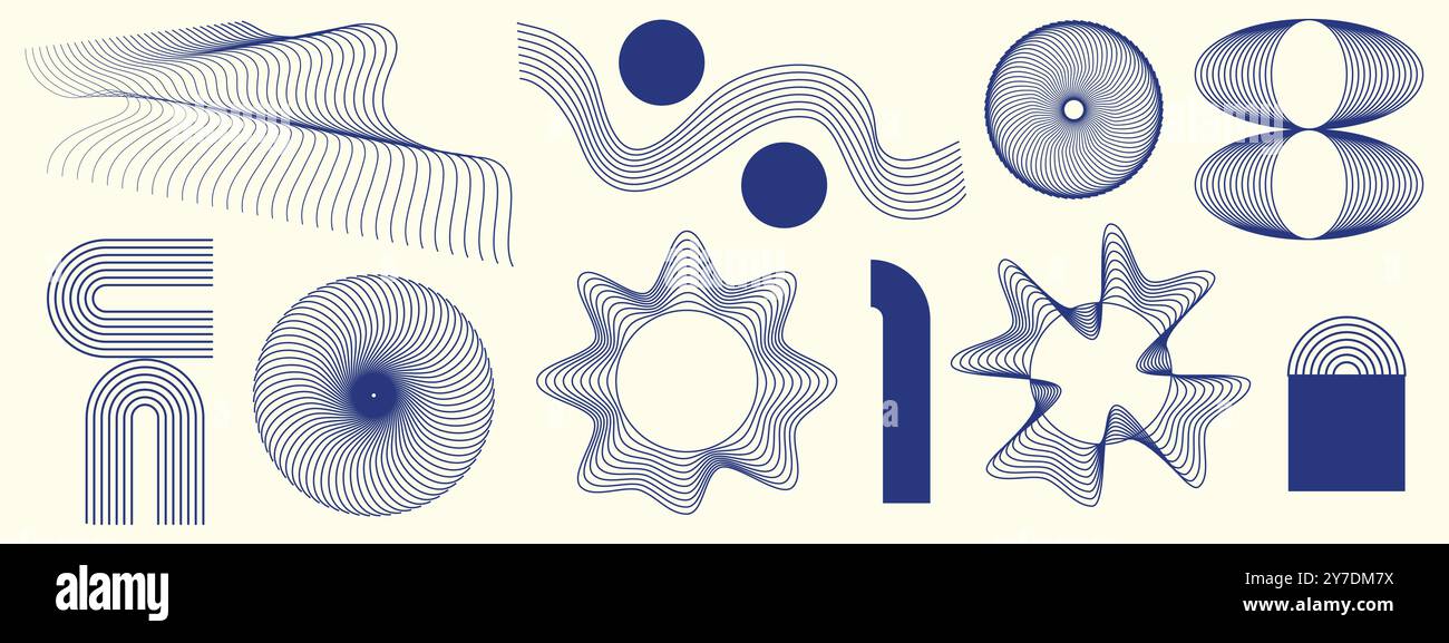Blue abstract minimal element mid century vector set. Aesthetic ...