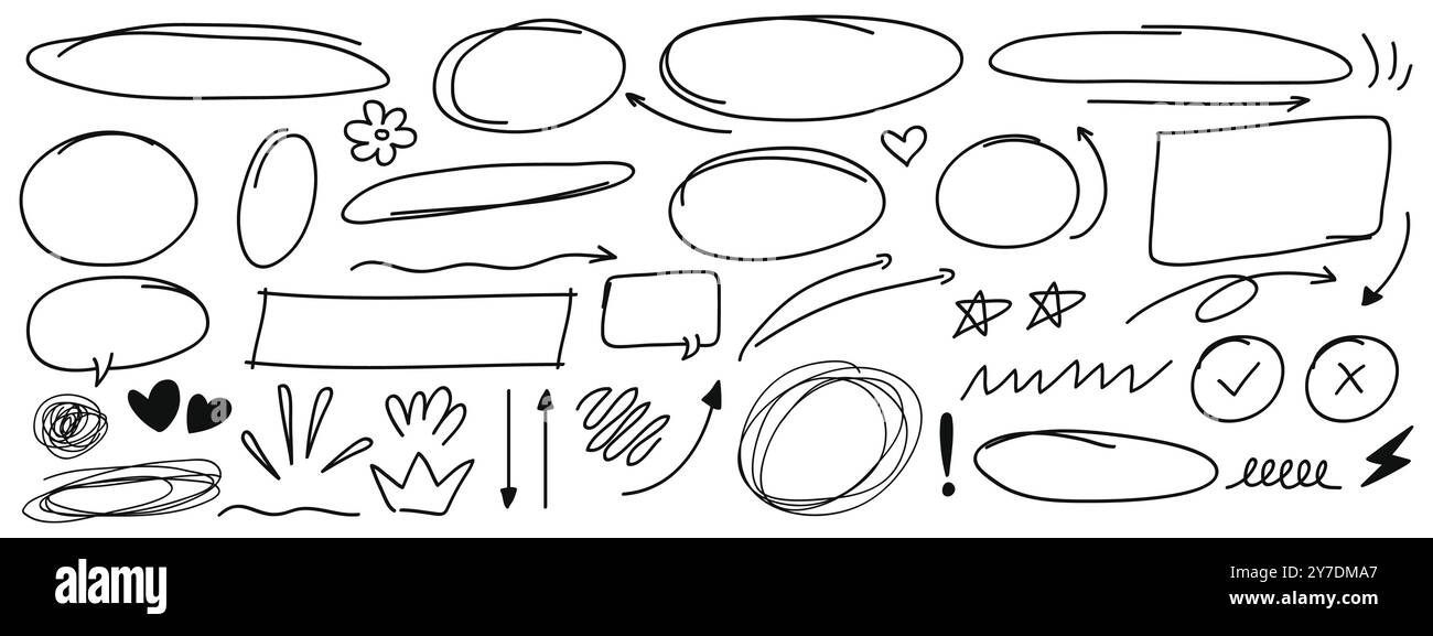 Set of pen line doodle element vector. Hand drawn doodle style ...