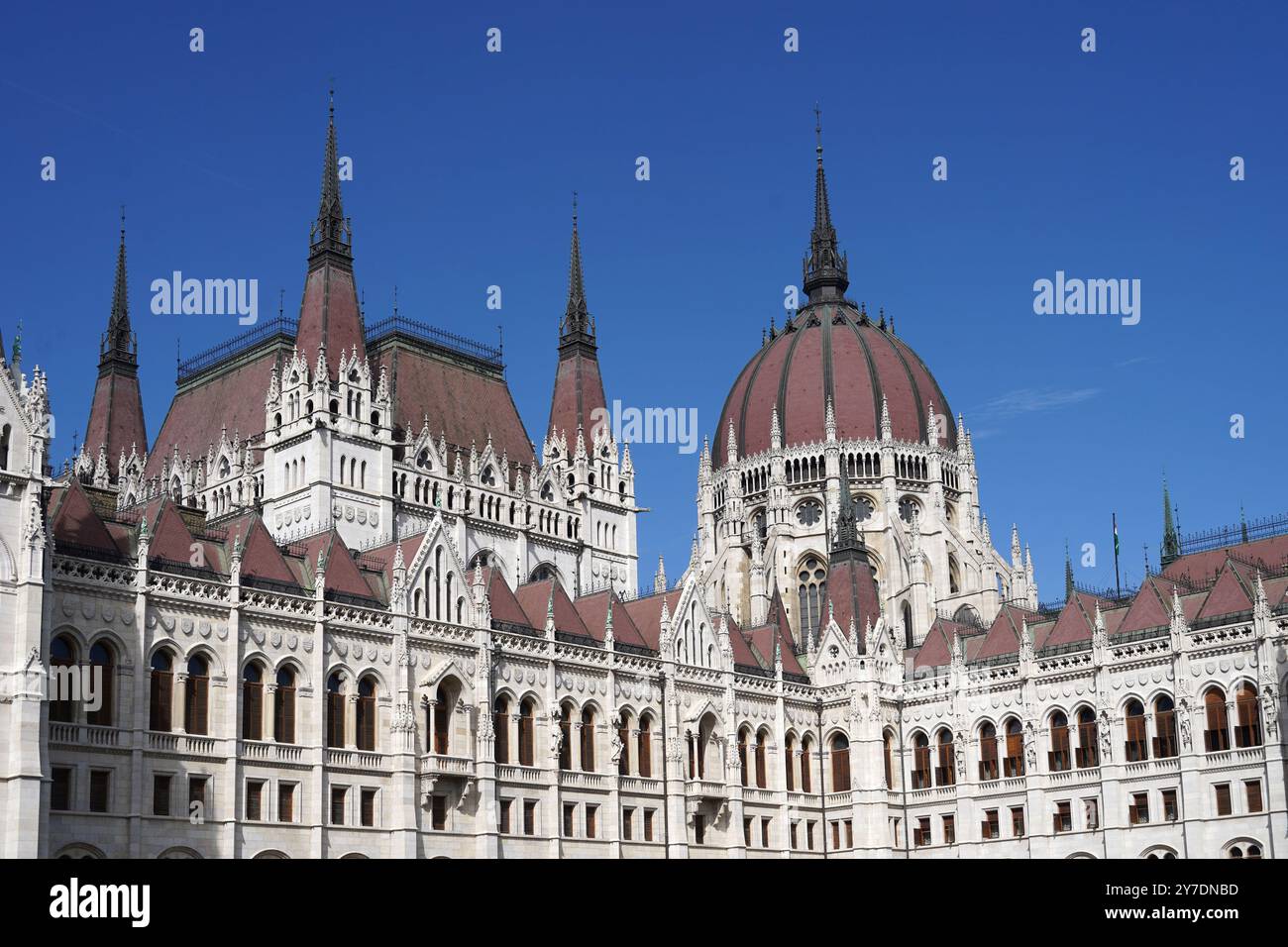Hungary's ornate gothic Parliament Building, close-up view of the east ...