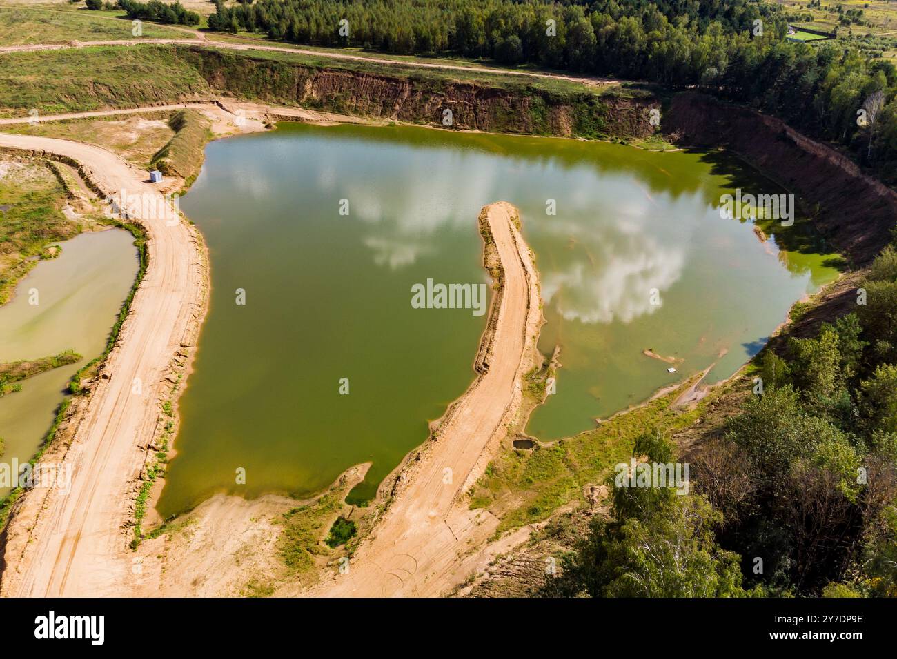 Aerial view of a flooded area of a sand quarry, quarry pond Stock Photo ...