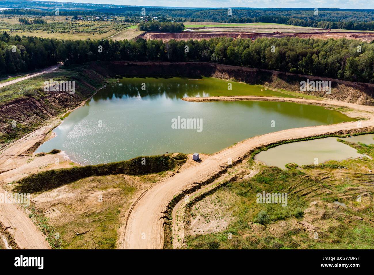 Aerial view of a flooded area of a sand quarry, quarry pond Stock Photo ...