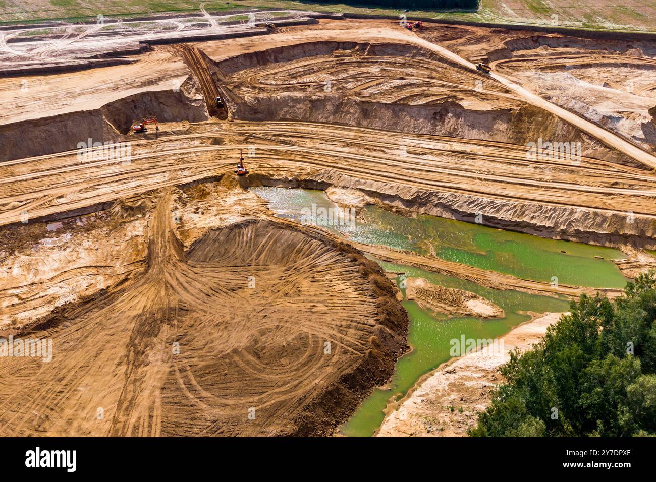 Aerial view of a large active sand quarry with working equipment Stock ...