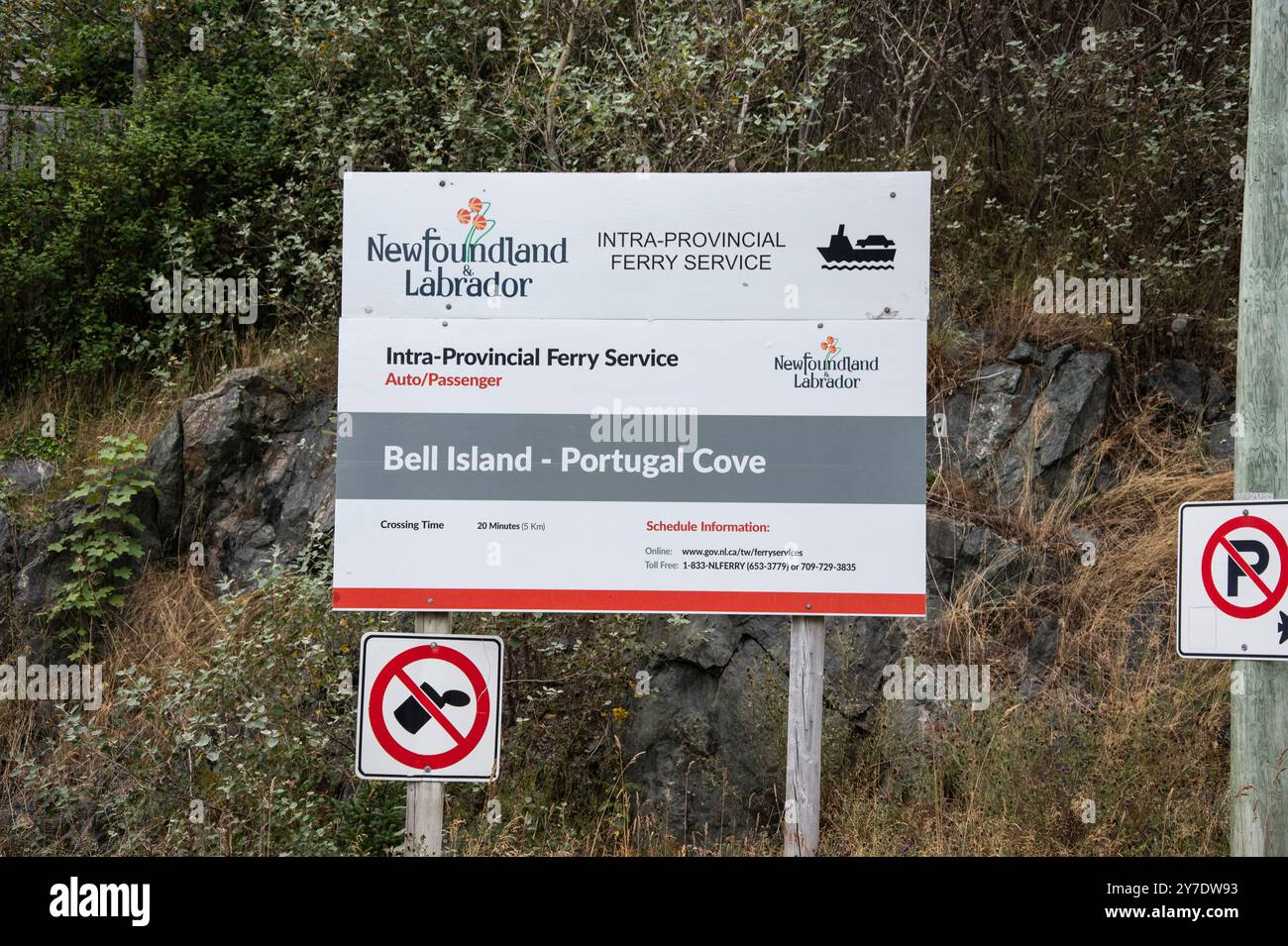 Intra-provincial ferry service sign on Bell Island, Newfoundland ...
