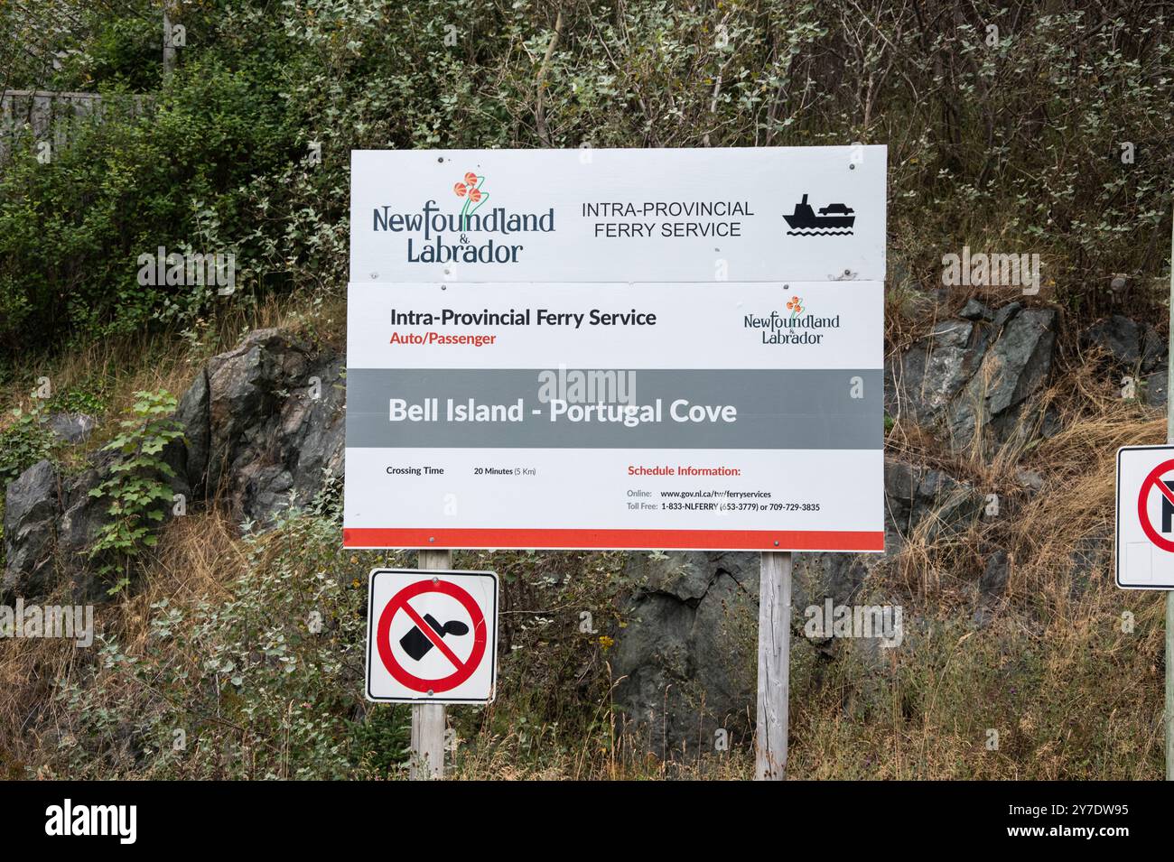 Intra-provincial ferry service sign on Bell Island, Newfoundland ...