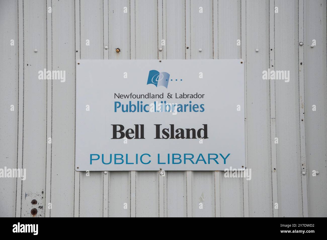 Public libraries sign on Bennett Street in Wabana on Bell Island ...