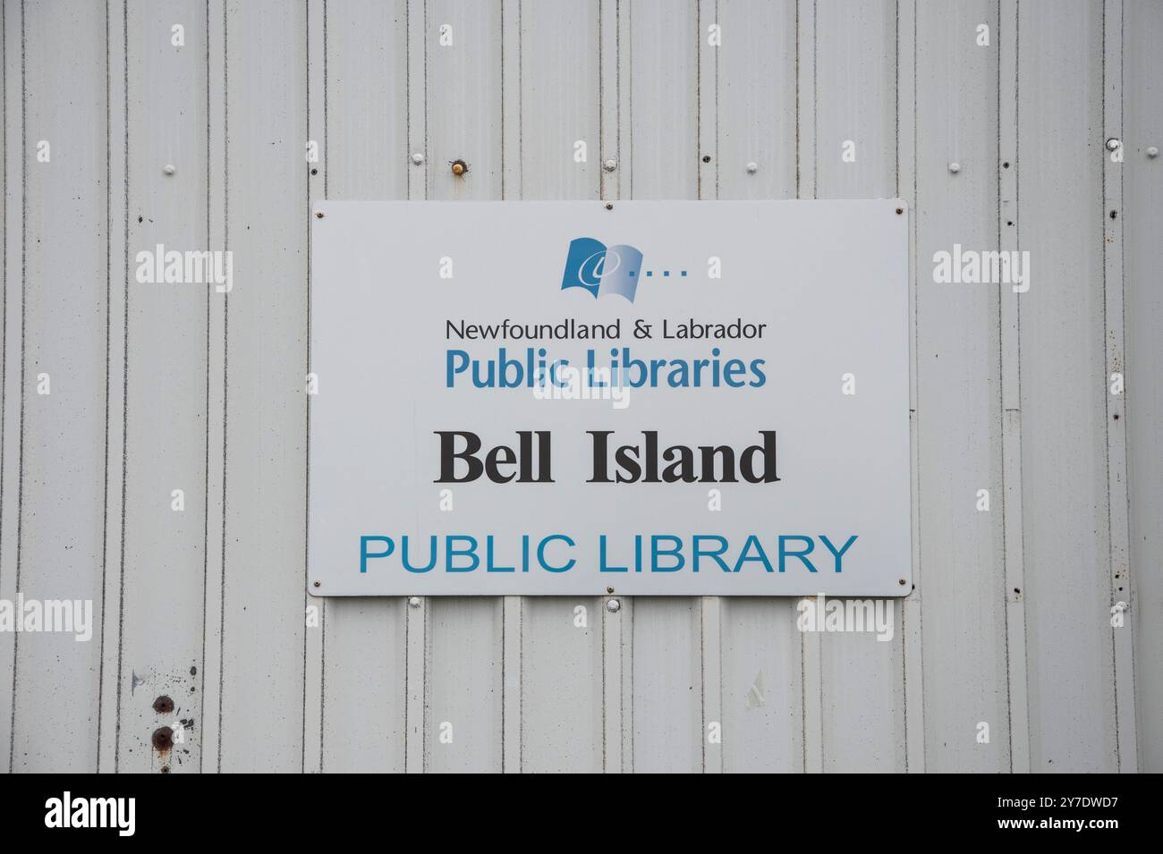 Public libraries sign on Bennett Street in Wabana on Bell Island ...