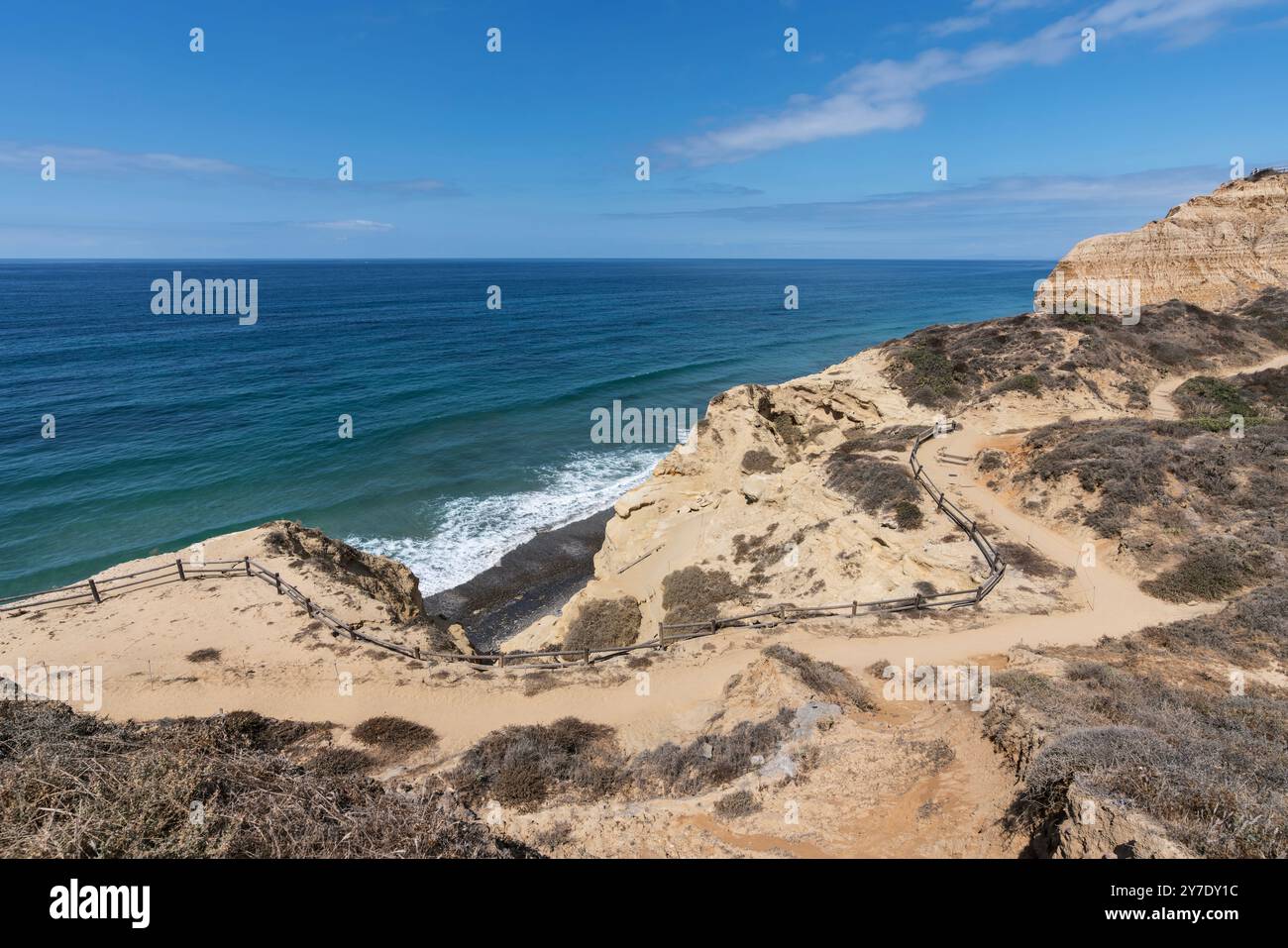 View of Torrey Pines State Natural Preserve park beach trail in San ...