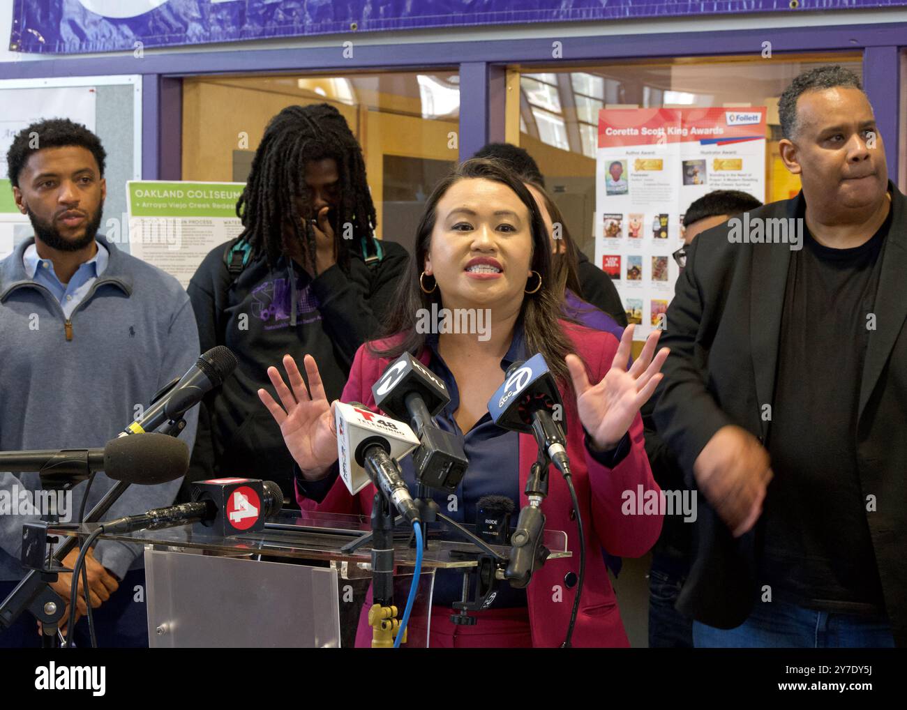 Oakland, CA - May 22, 2024: Mayor Sheng Thao speaking at a Press Conf ...