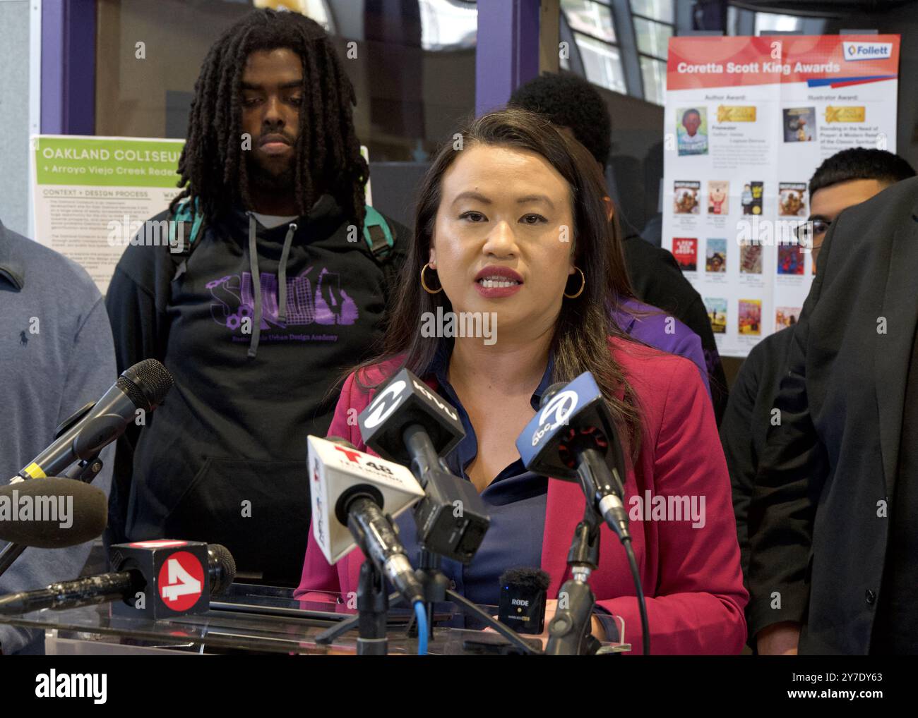 Oakland, CA - May 22, 2024: Mayor Sheng Thao speaking at a Press Conf ...
