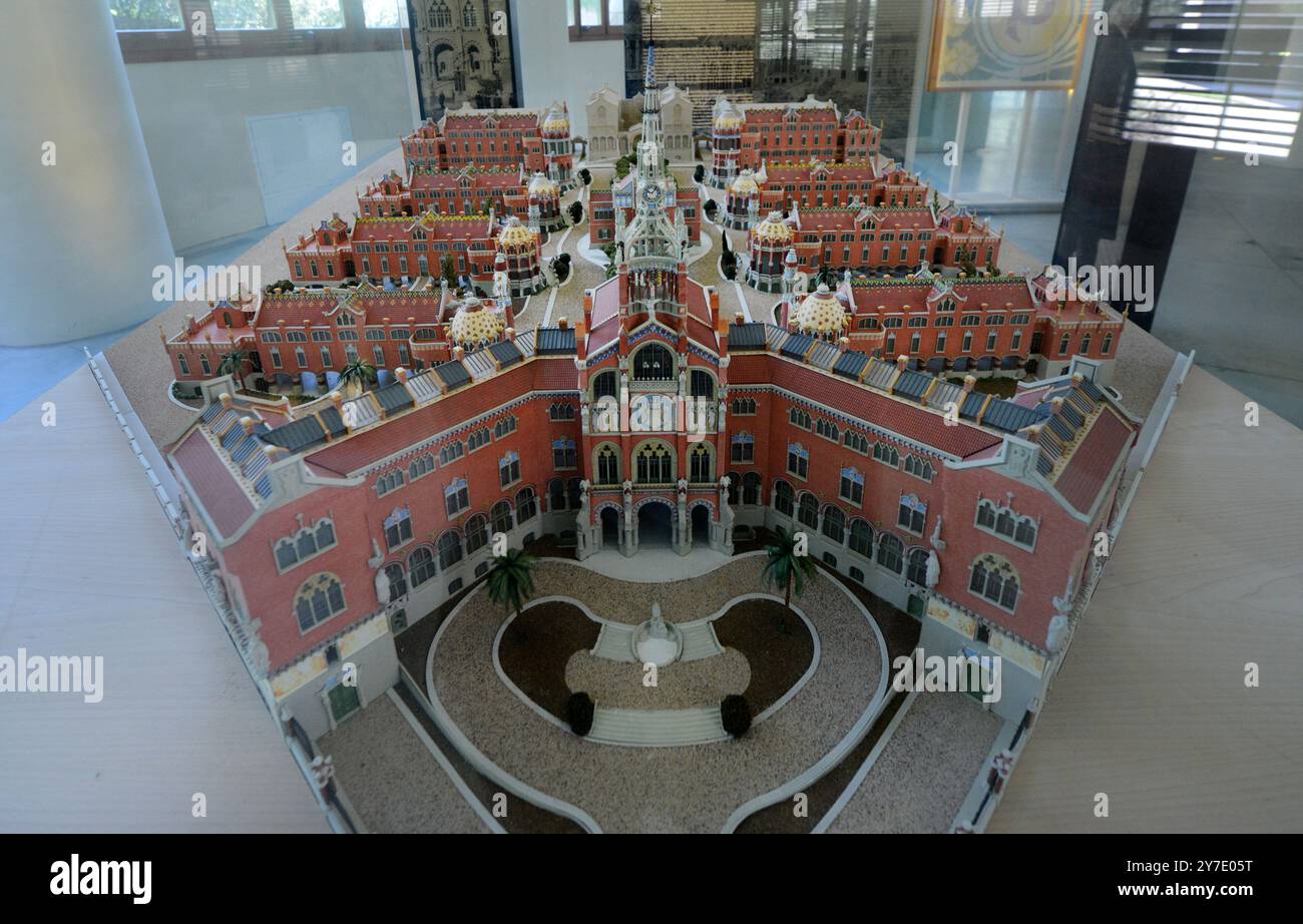 A model of Sant Pau, former hospital, Art Nouveau complex in Barcelona ...