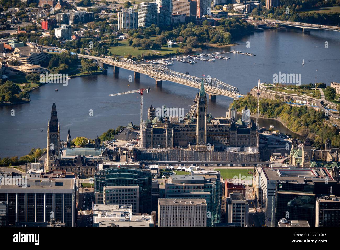 Aerial view of the Parliament of Canada, Wellington Street, the House ...