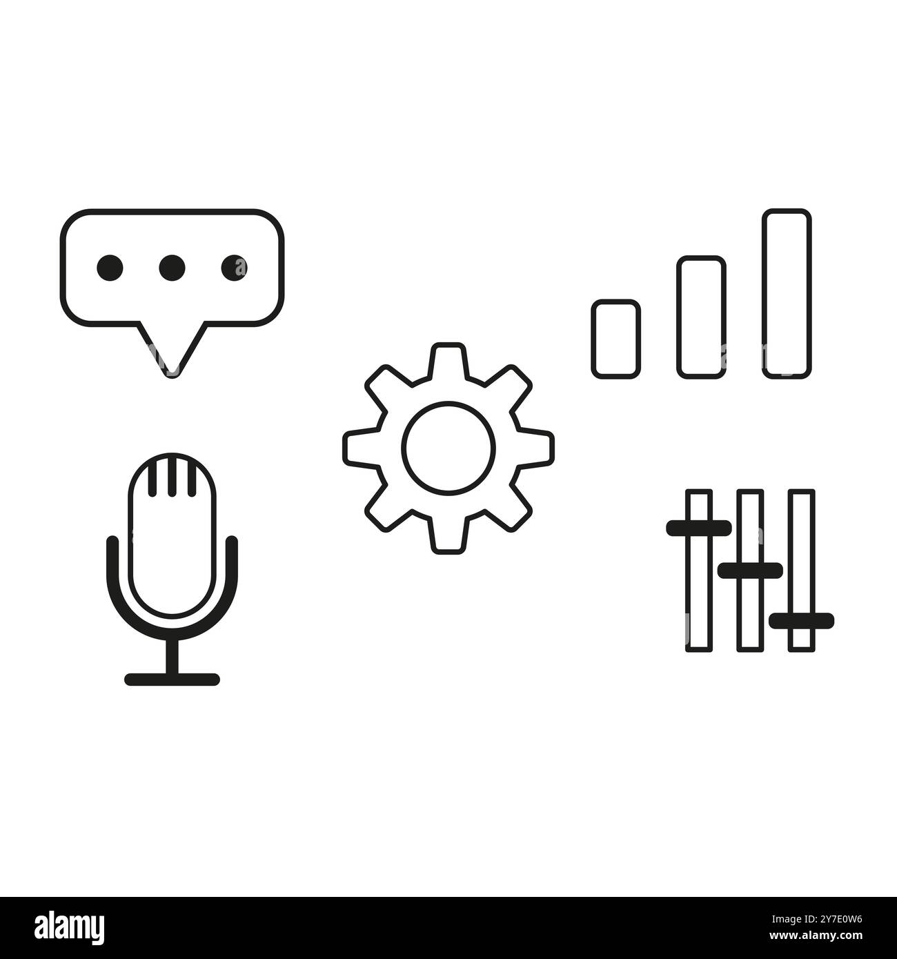 Microphone icon. Gear settings symbol. Speech bubble graphic. Vector ...