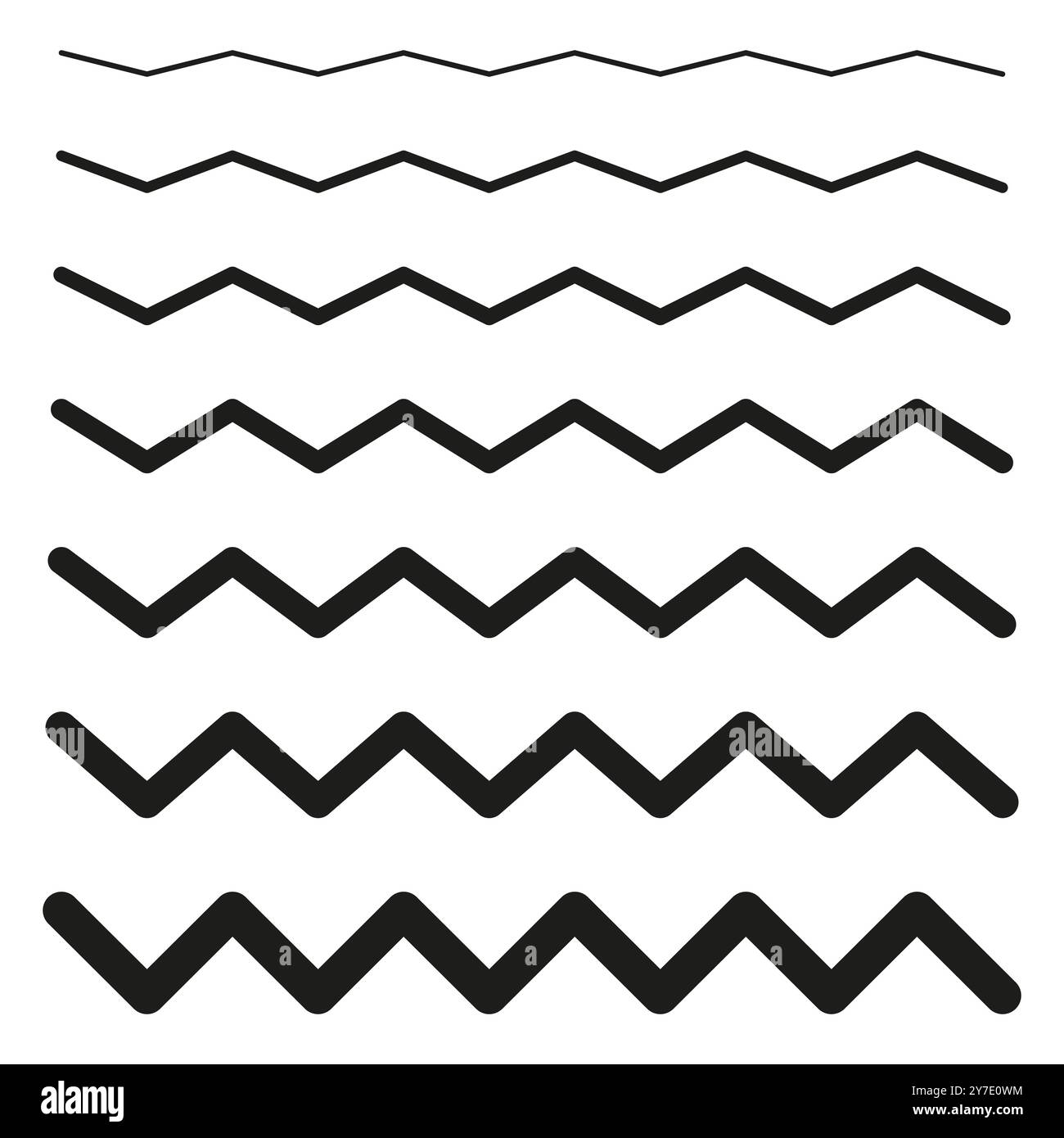 Zigzag line collection. Increasing bold wave shapes. Minimalist black ...