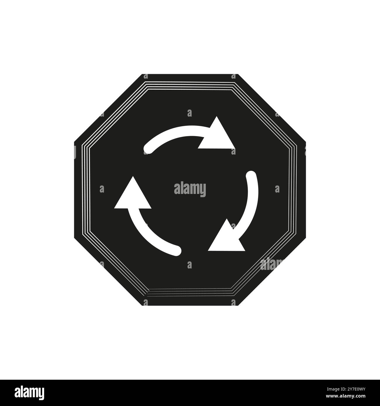 Recycling symbol icon. White arrows on black octagon. Circular motion ...
