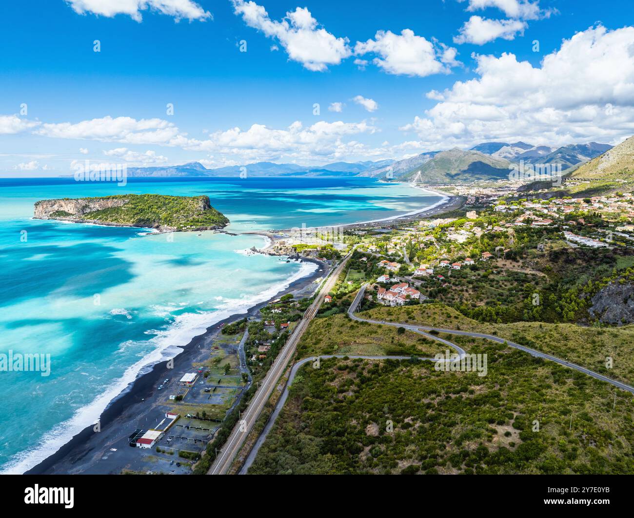 Praia a Mare from a drone, Tyrrhenian Sea, Cosenza, Calabria, Italy ...