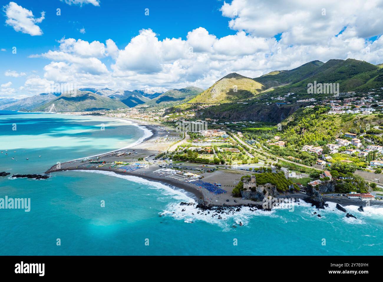 Praia a Mare from a drone, Tyrrhenian Sea, Cosenza, Calabria, Italy ...
