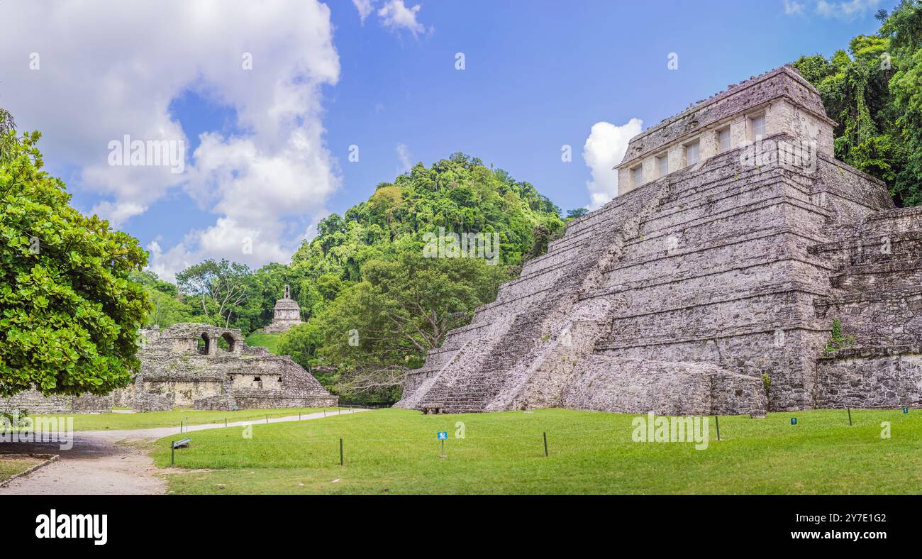 The ancient pyramids of Palenque in Mexico, surrounded by lush jungle ...