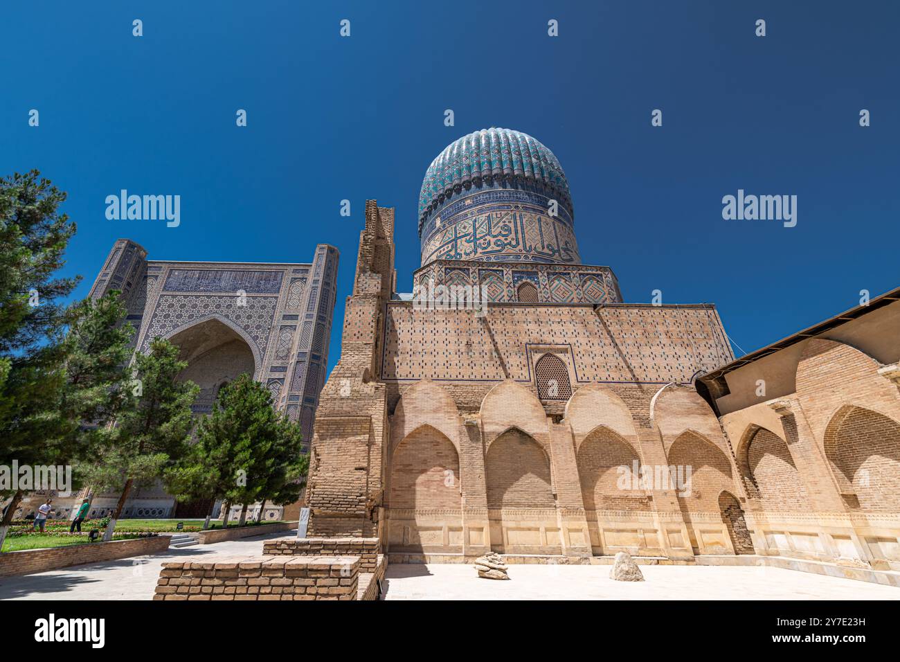 JUNE 20, 2023, SAMARKAND, UZBEKISTAN: Front view of the madrassah of ...