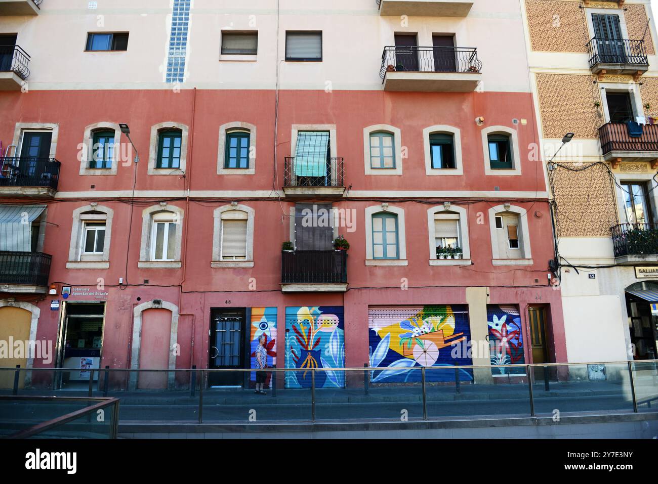 Colorful buildings in Barceloneta, Barcelona, Spain Stock Photo - Alamy