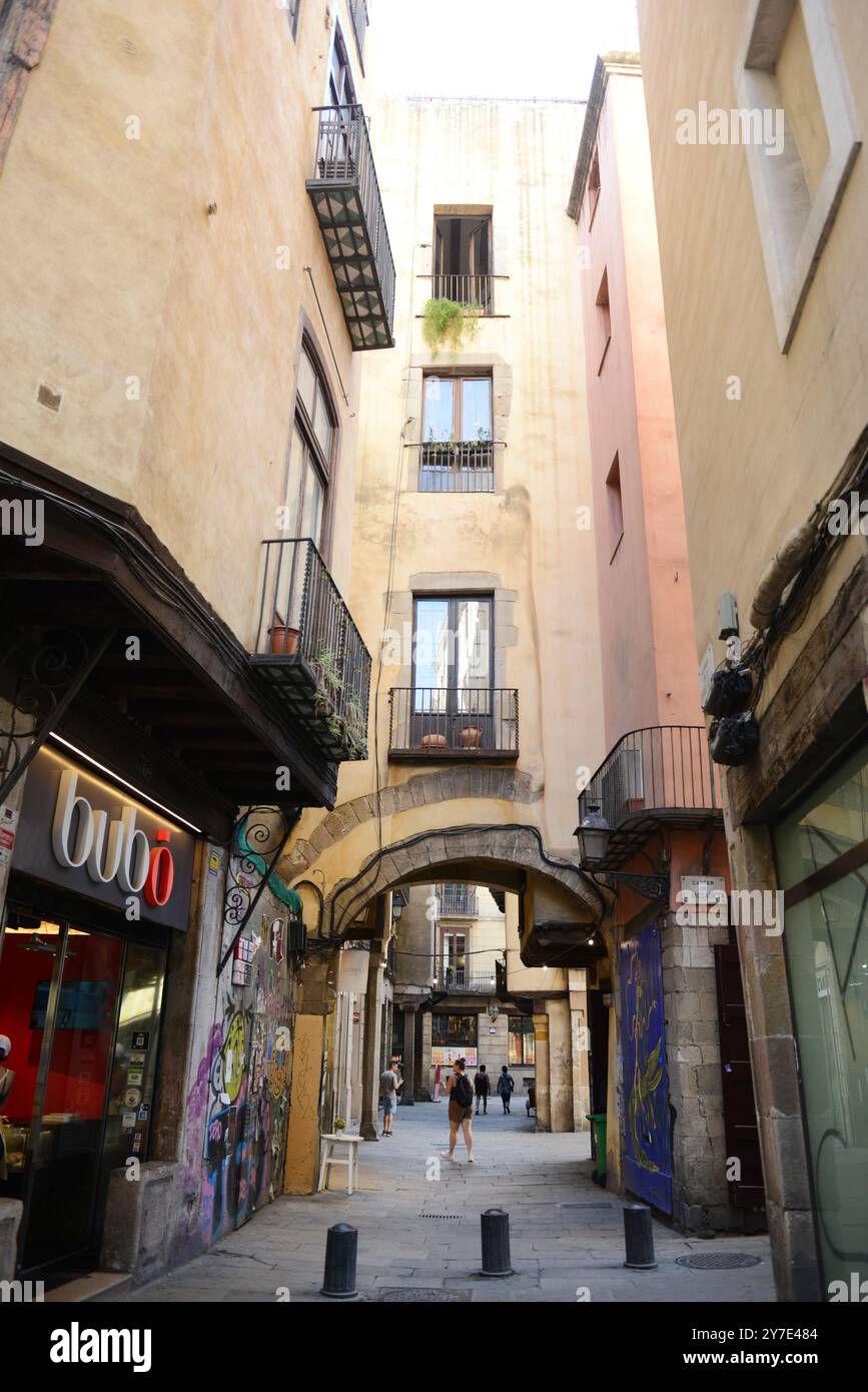 Walking through the narrow streets of the Gothic quarter in Barcelona ...
