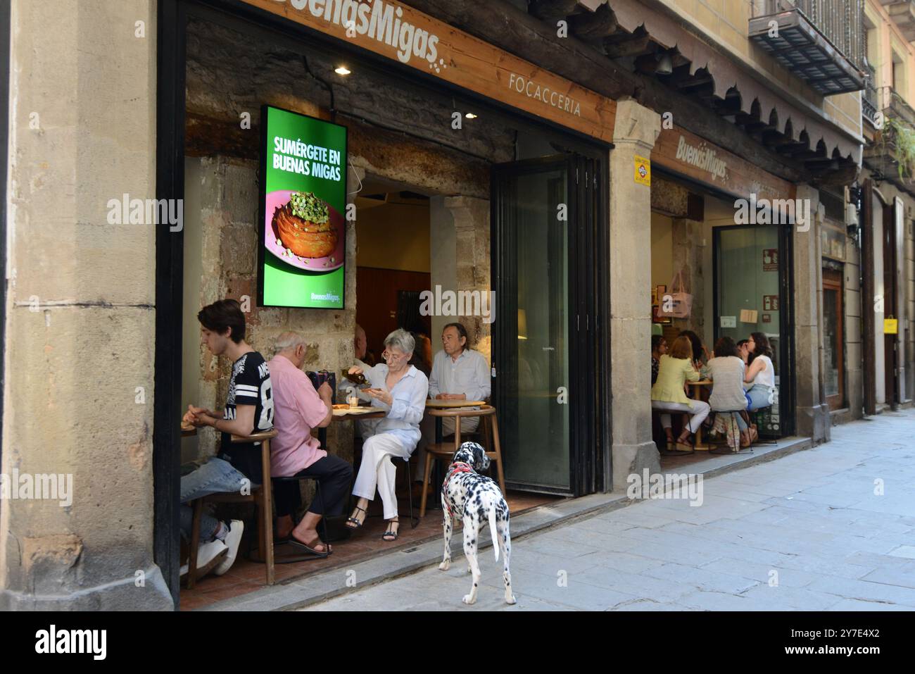 Buenas Migas café in the Gothic quarter in Barcelona, Spain Stock Photo ...