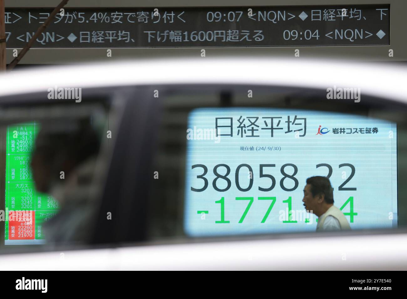 A monitor shows the price of Nikkei Stock Average in Tokyo on September ...