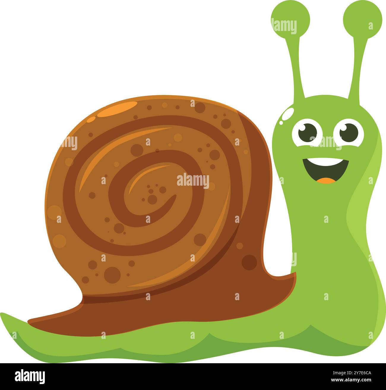 This cartoon illustration features a happy snail cartoon character ...