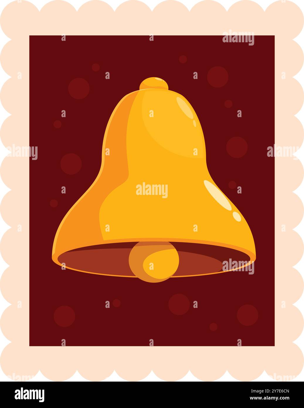 Cartoon illustration of a golden bell ringing on a postage stamp Stock ...