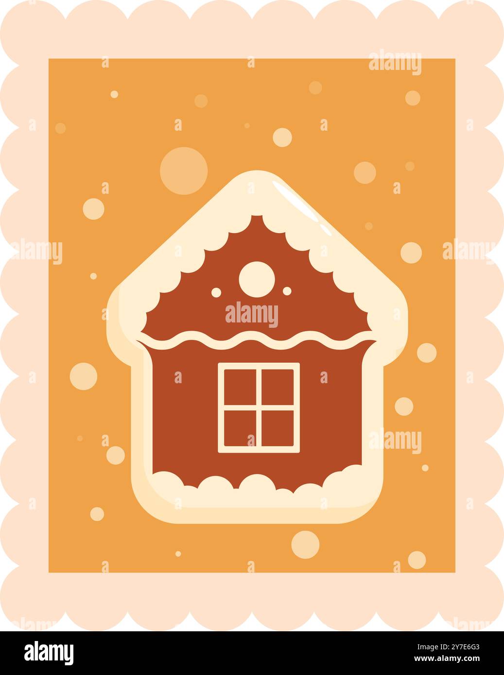 Festive postage stamp featuring a gingerbread house covered in snow is ...
