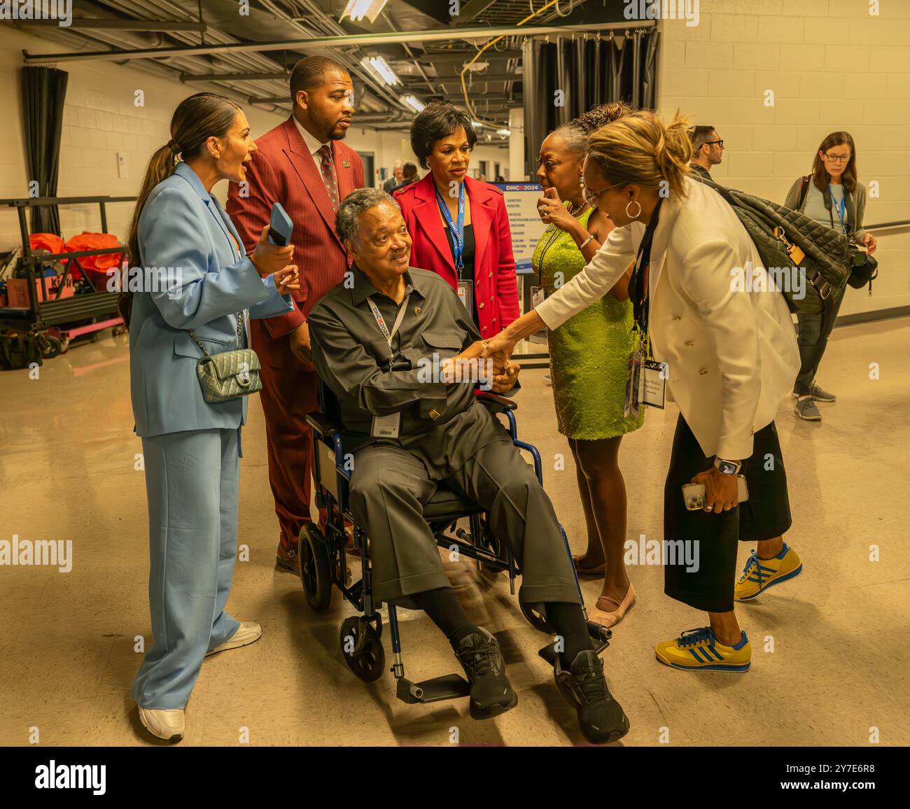 CHICAGO, Ill. – August 20, 2024: Rev. Jesse Jackson, Sr. shakes hands ...