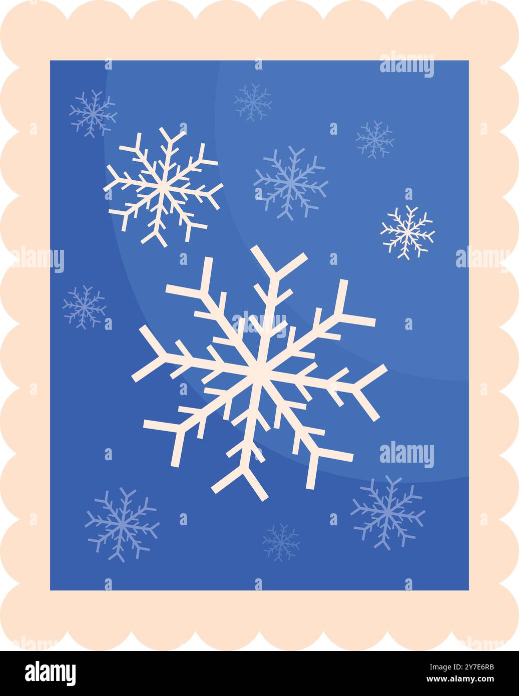 Blue christmas postage stamp with snowflakes falling, perfect for ...