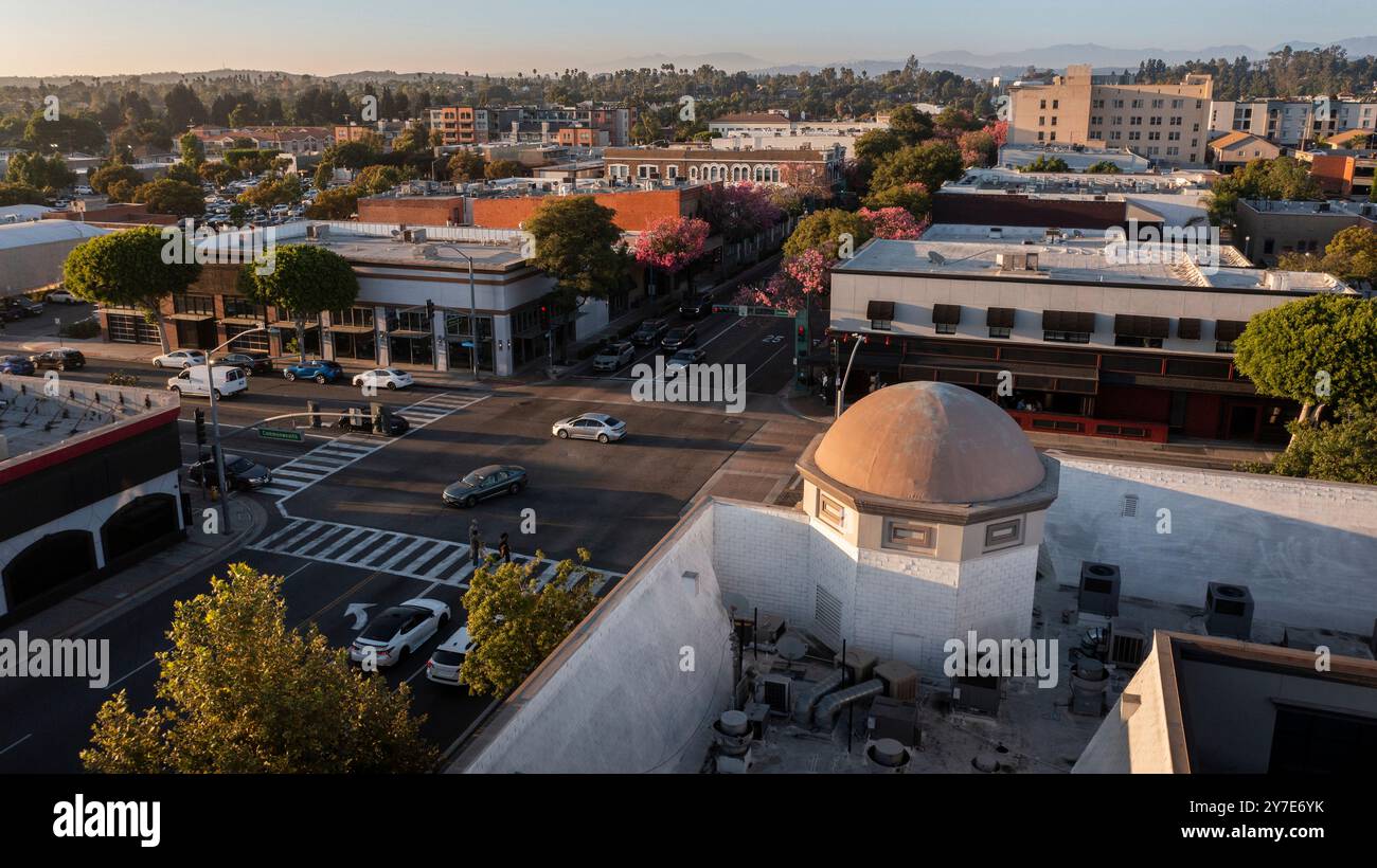 Sunset view of the historic downtown buildings of Fullerton, California ...