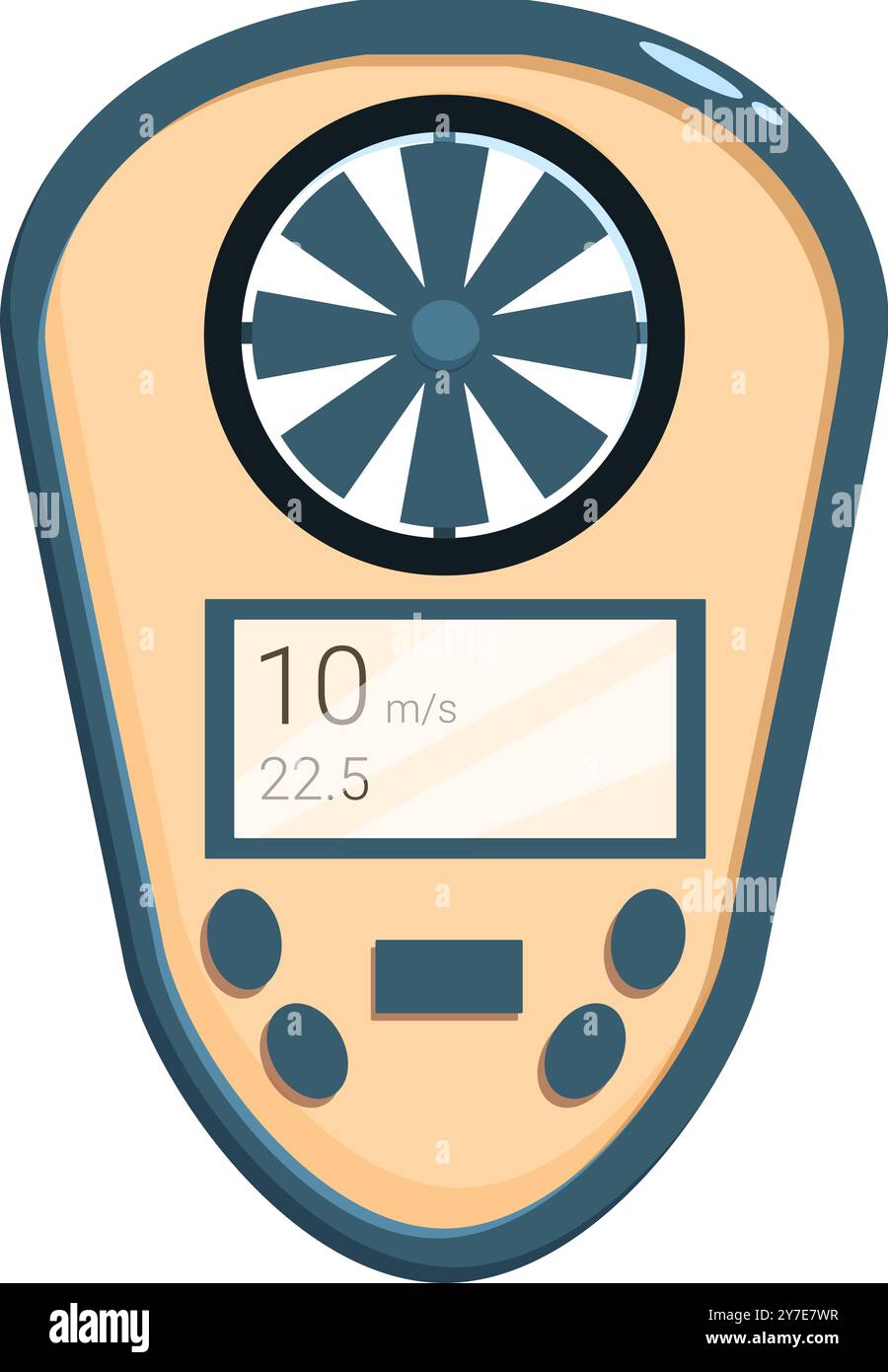 Digital anemometer measuring wind speed with display showing air velocity in meters per second ...