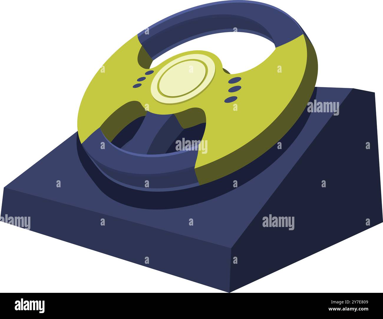 Gaming steering wheel with buttons standing on a stand is isolated on ...