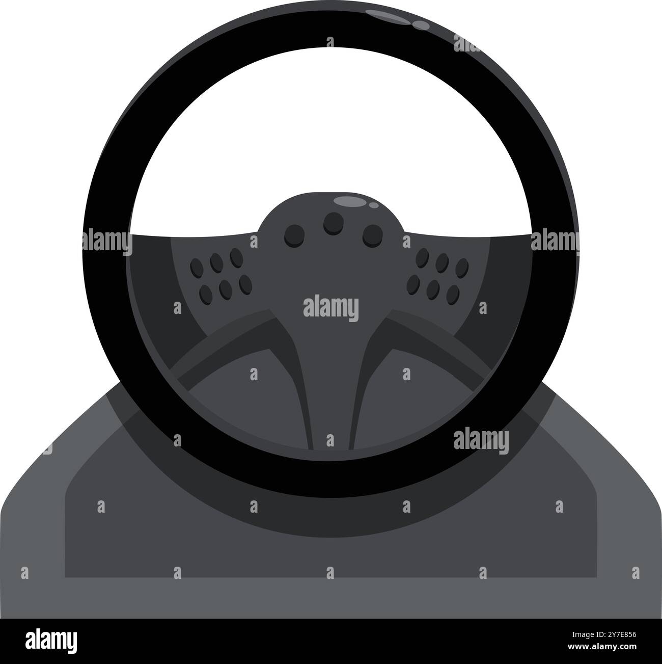 Black steering wheel for racing simulator machine standing on white ...