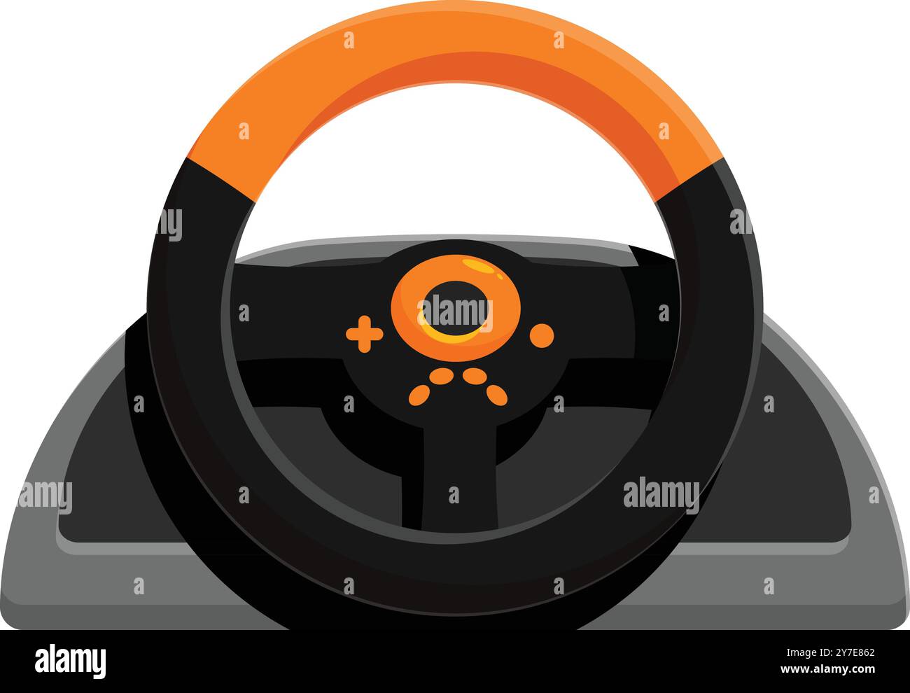 Modern racing simulator steering wheel with force feedback is lying on ...