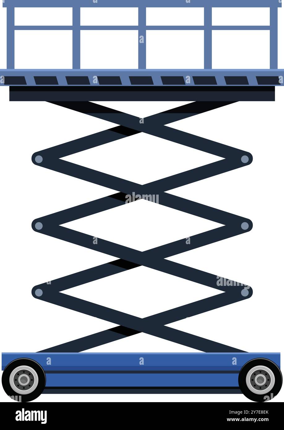 Illustration featuring a blue scissor lift with a platform and safety ...